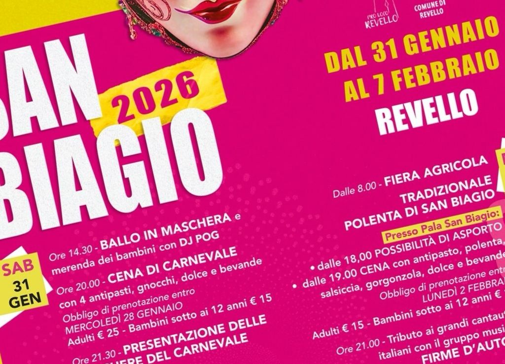 Dal 31 gennaio e fino al 7 febbraio San Biagio 2026 a Revello: la festa ...